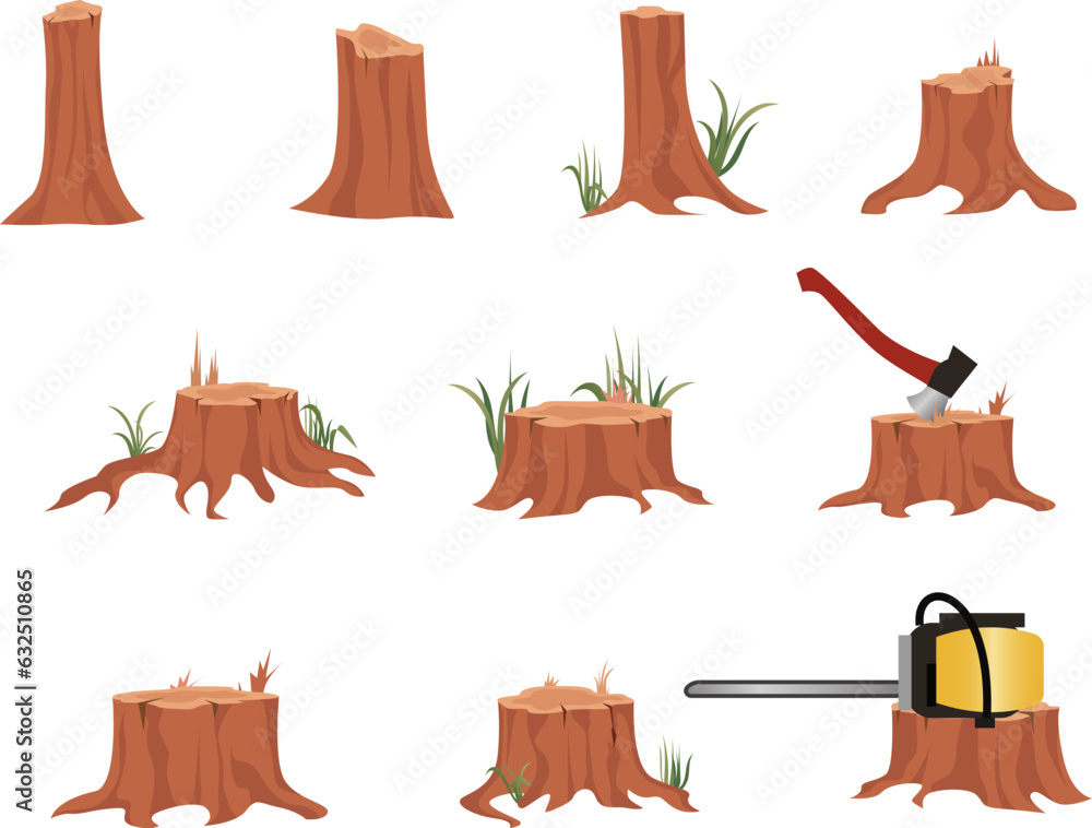 cut out tree, set of tree stumps vector illustration, isolated on white ...