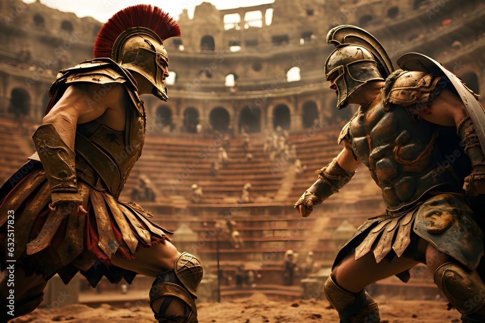 Fight between two Roman gladiators in the coliseum. Realistic ...