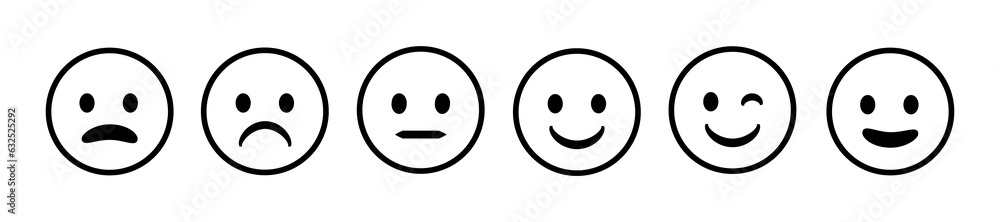 Feedback. Rating scale with smiles representing various emotions ...