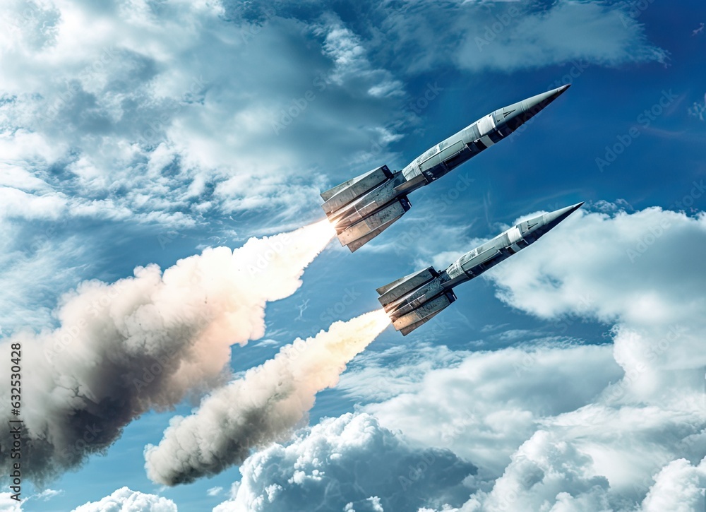 a military missile in flight against the sky. warhead, atomic bomb ...
