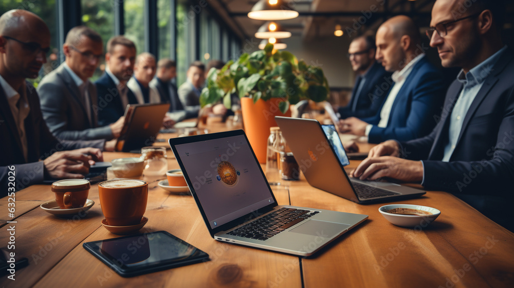 Zoomed-in shot of hands holding various devices - tablets, smartphones ...