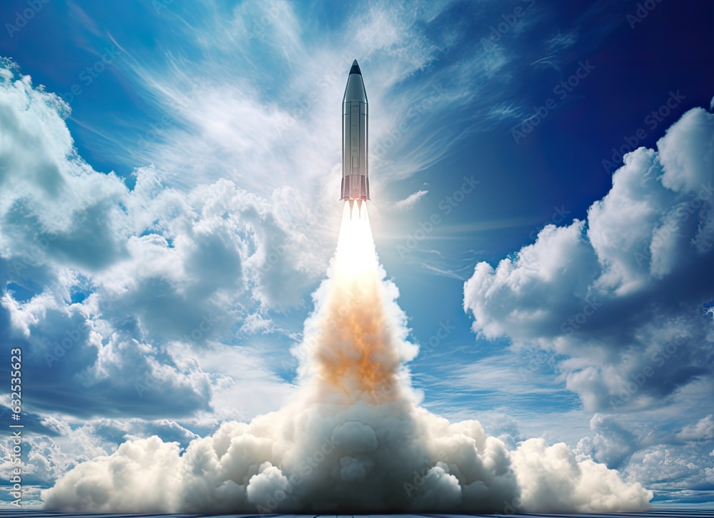 a military missile in flight against the sky. warhead, atomic bomb ...