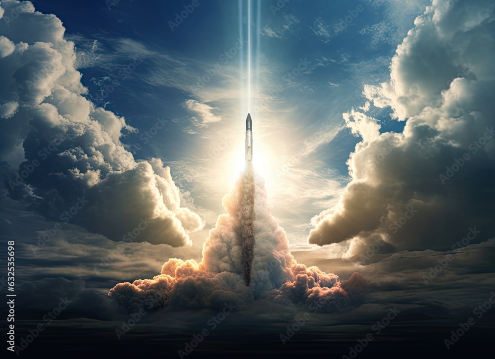 a military missile in flight against the sky. warhead, atomic bomb ...