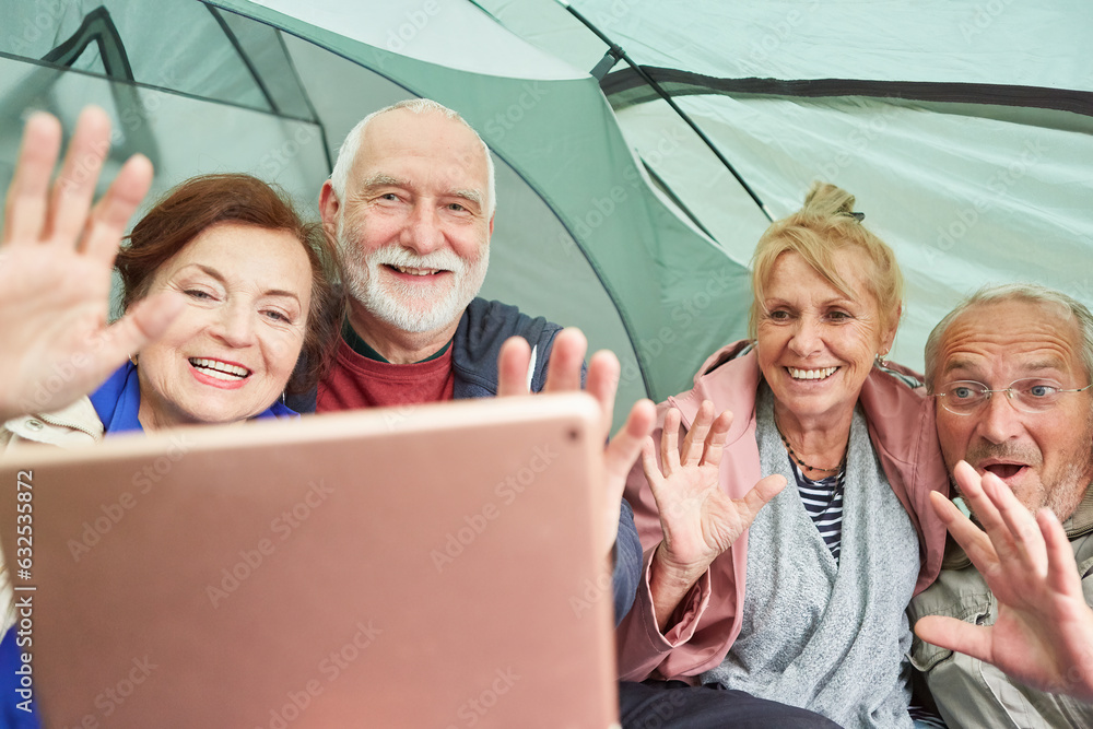 Friends waving on video call over digital tablet Stock Photo | Adobe Stock