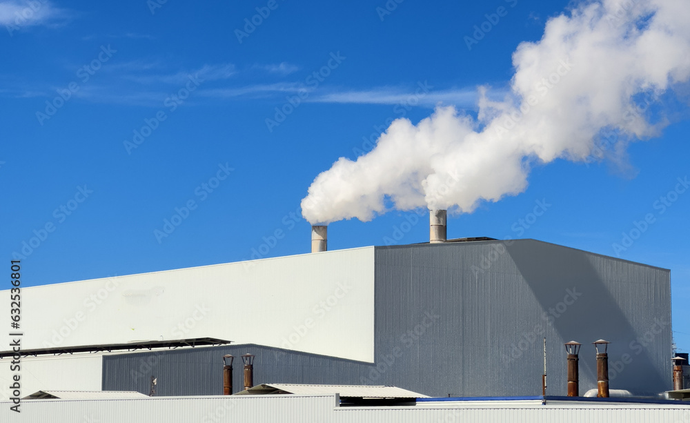 Smoke tower of industrial factory. Chimney smokestack emission ...