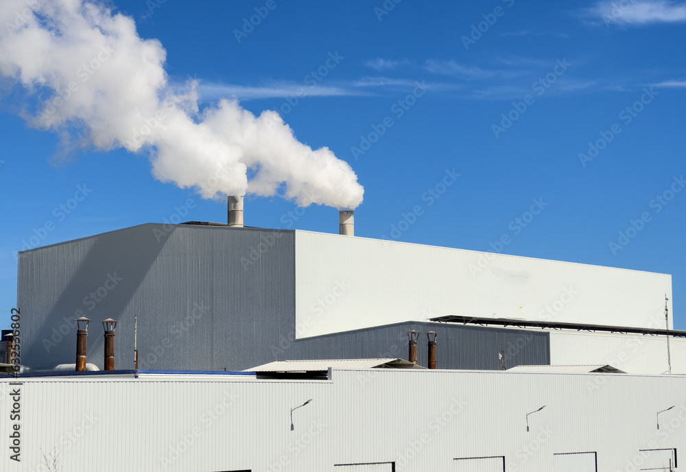 Smoke tower of industrial factory. Chimney smokestack emission ...