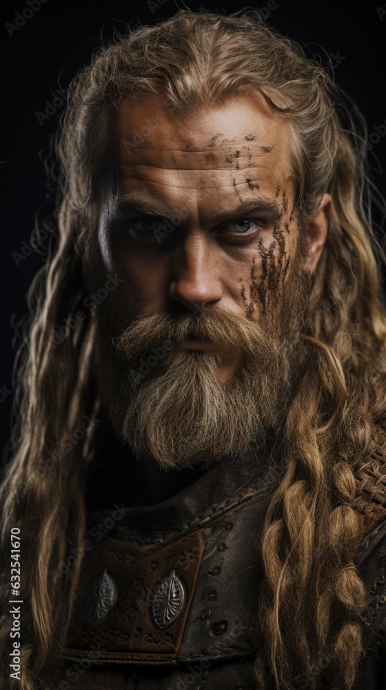 Portrait of a powerful Viking leader Norse descent. Viking man with ...