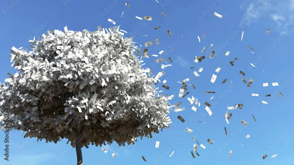 Dollar bill falling from the tree, Money falling from tree, Money fall ...