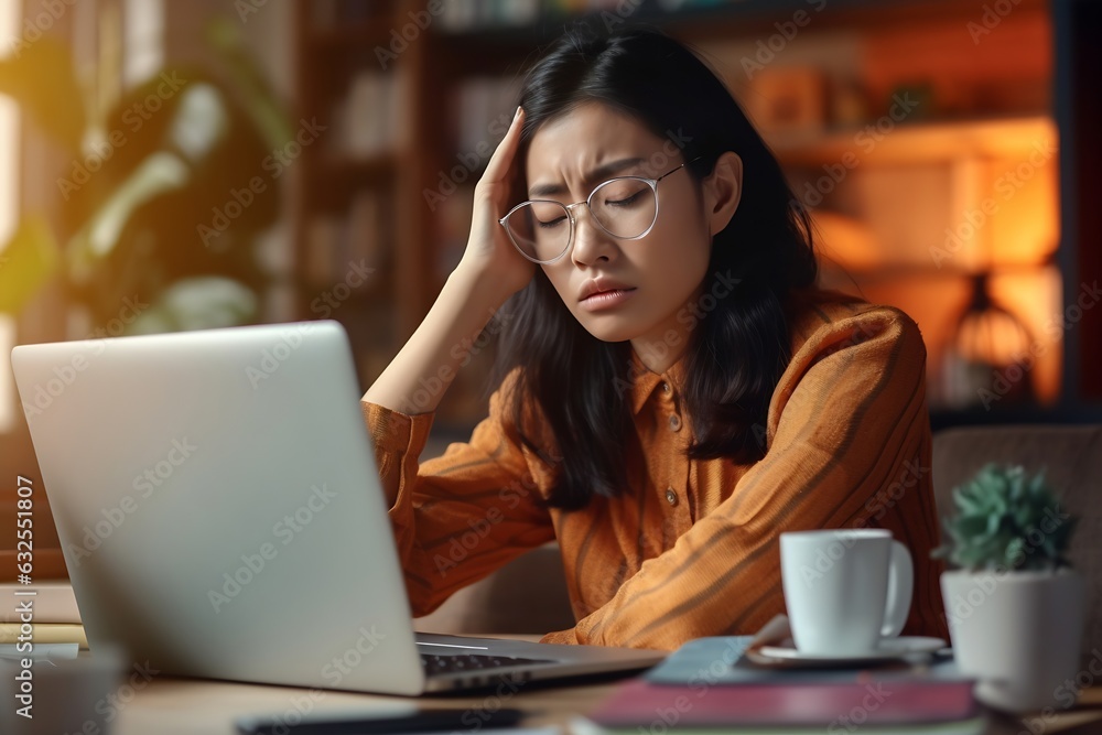 Photo & Art Print Generative AI : Asia people young woman stress angry ...