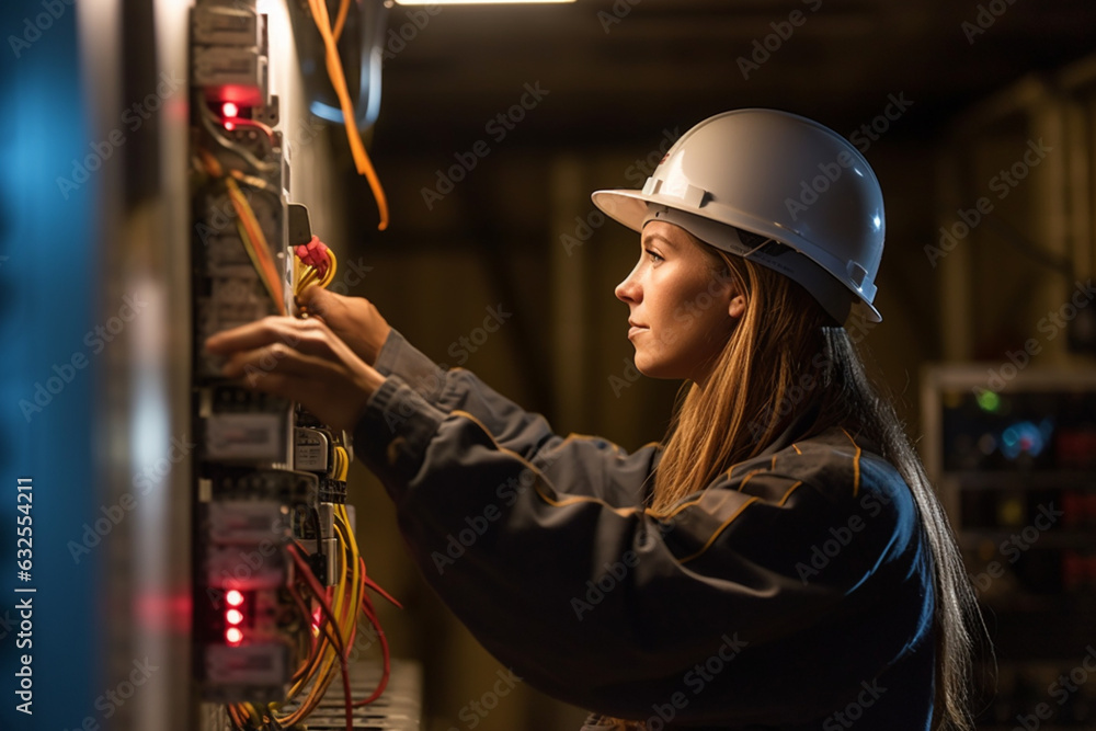 Portrait industry worker wearing a safety uniform control operating ...