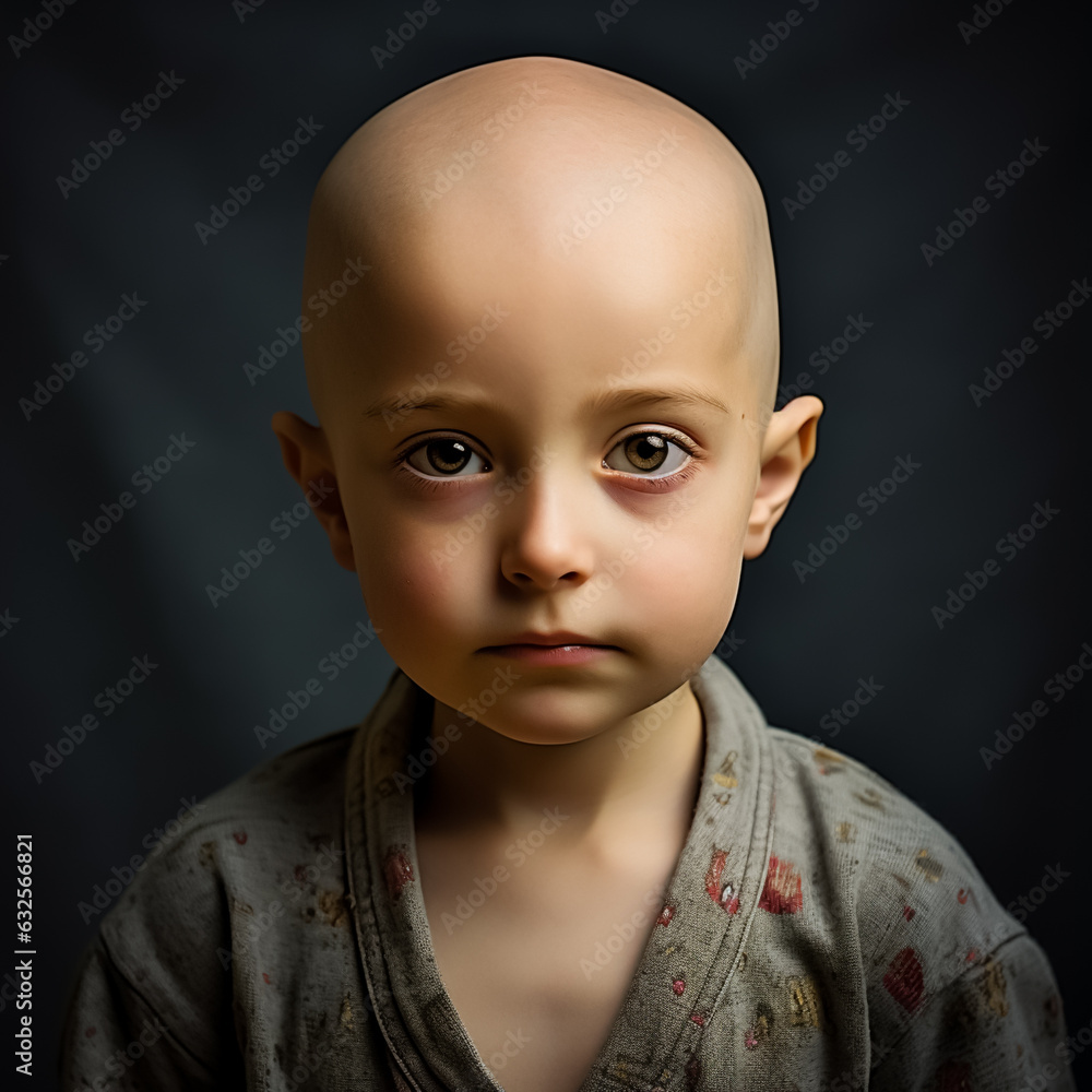 Bald Child Portrait. A little boy suffering from baldness or pediatric ...