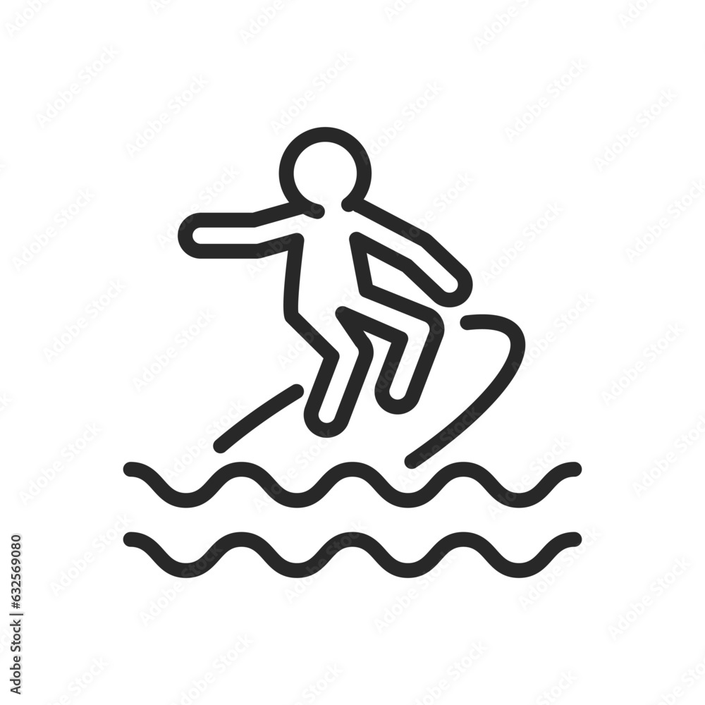 Surfing Icon. Vector Outline Editable Silhouette Sign of a Surfer ...