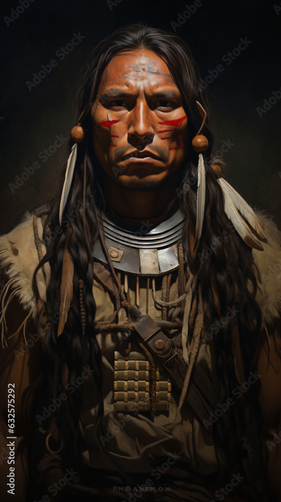 A portrait of a Native American soldier, the epitome of heritage, honor ...