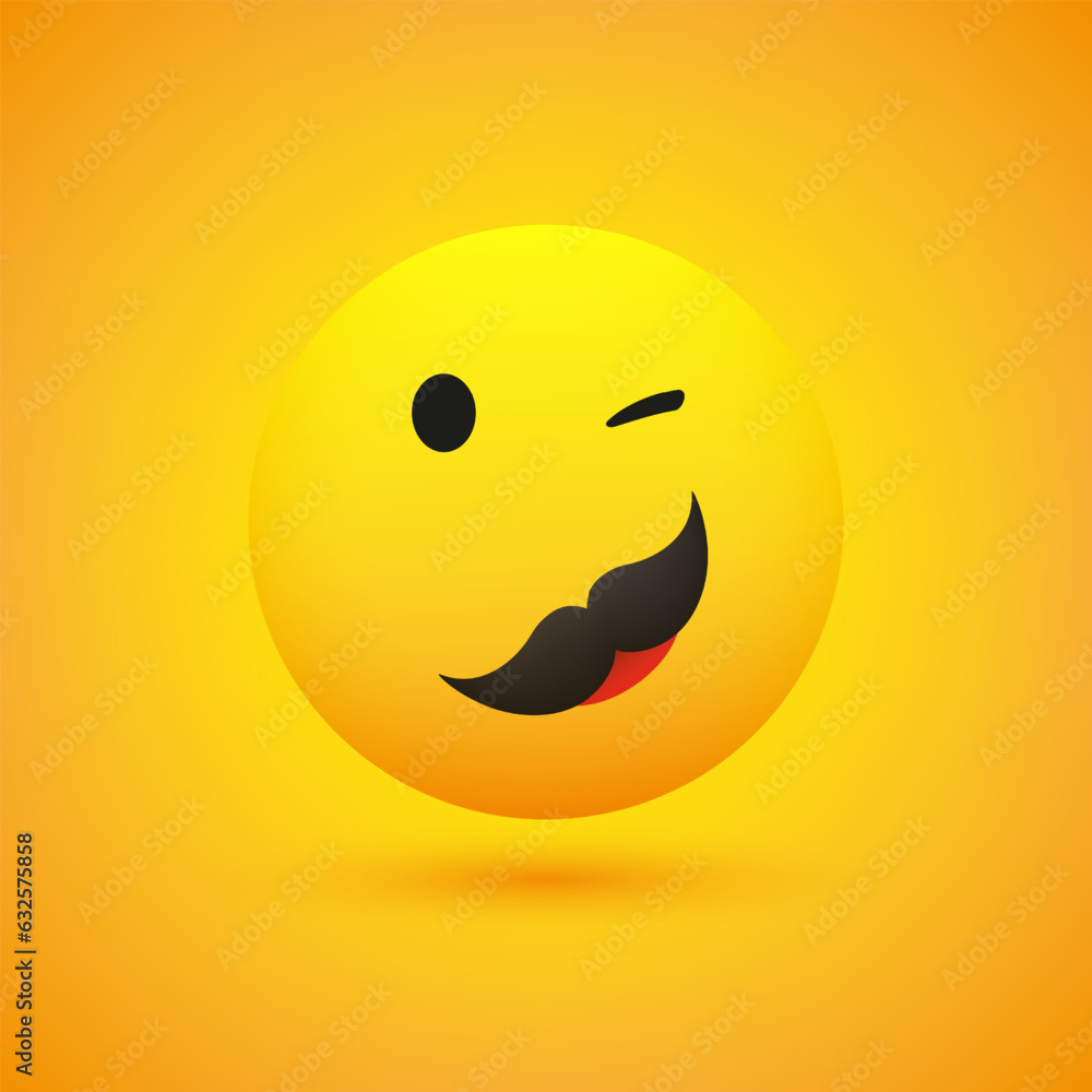 Smiling and Winking Male Emoji with Mustache - Simple Happy Emoticon on ...