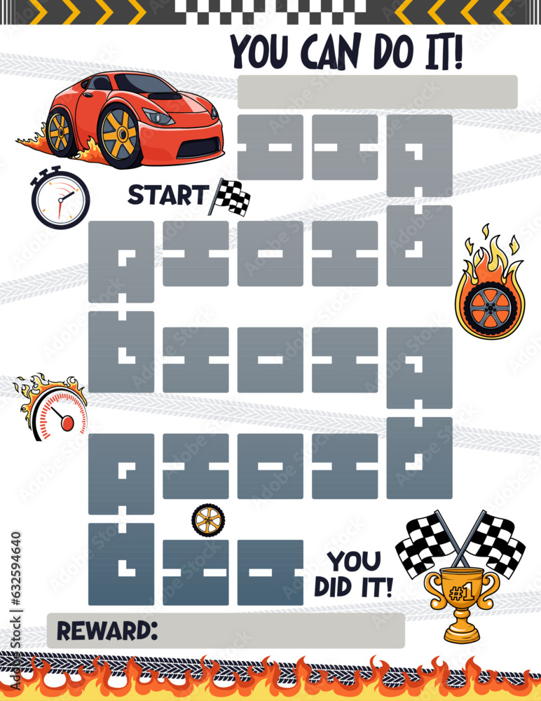 Reward chart for boys. Sports Car. Table of behavior and routine work ...