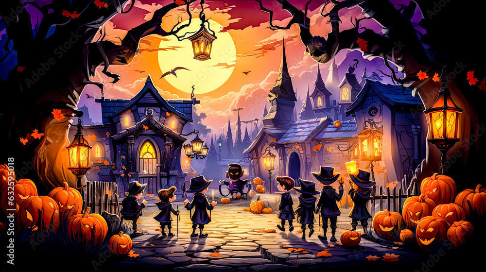 Halloween Cartoon 2D Trick-or-Treat Fantasy Wallpaper Background ...