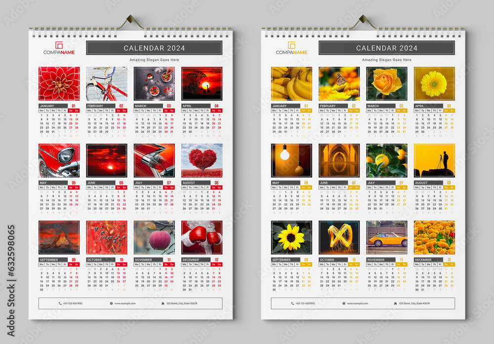 Calendar 2024 One Page Layout Stock Template | Adobe Stock