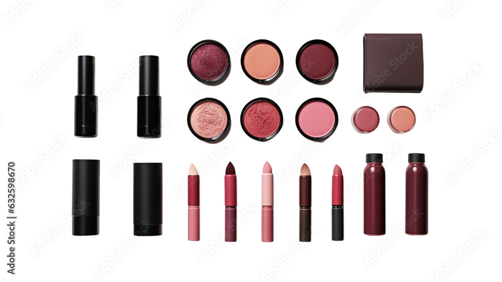 Collection of Makeup products with shadow isolated on transparent ...