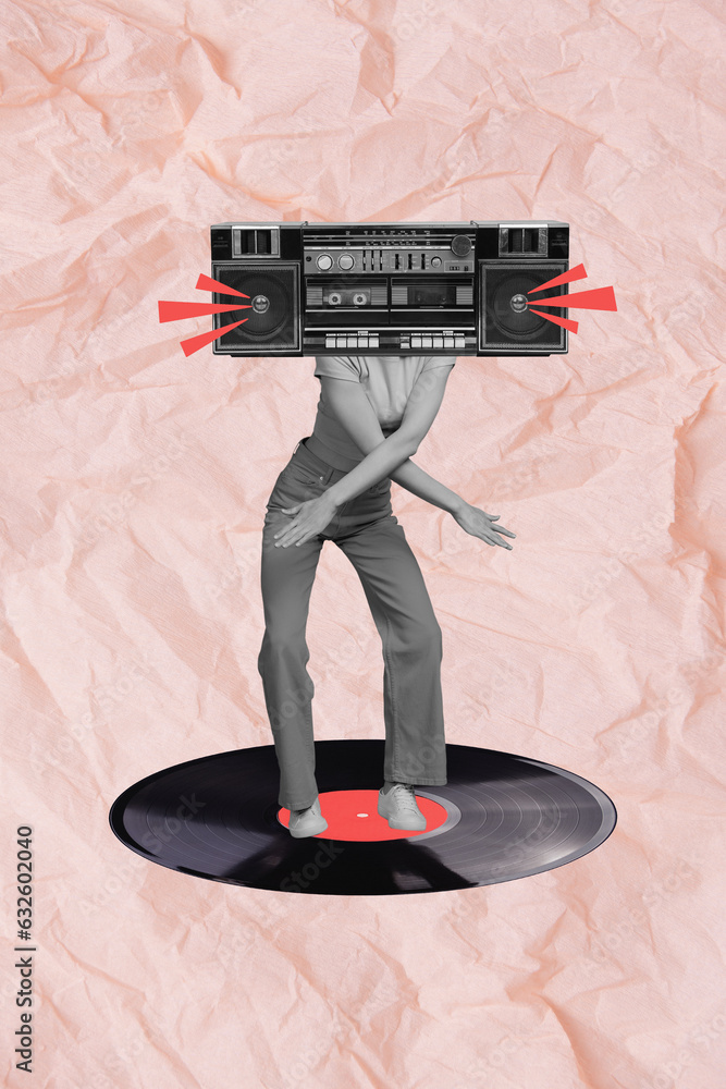 Photo collage picture design of funny young lady boogie woogie dance ...