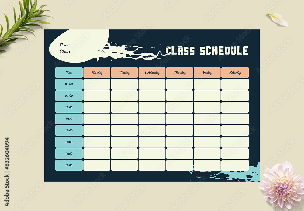 Class Schedule Layout with Cyan Accents Stock Template | Adobe Stock