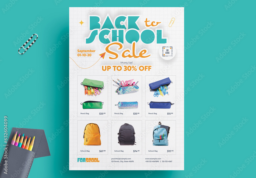Back to School Sale Flyer Layout with Orange and Turquoise Accents ...