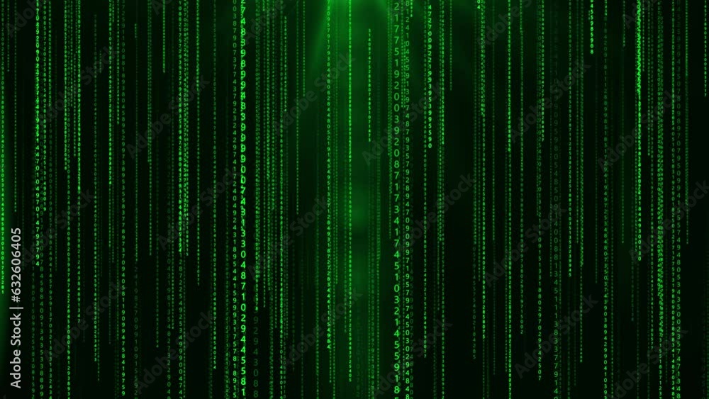 Digital Green matrix rain Falling cyberpunk binary code processing sci-fi technology data binary ...
