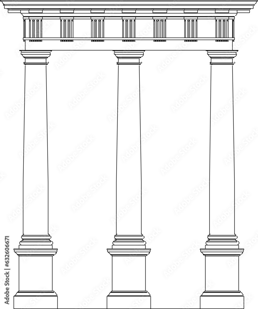 Vector illustration sketch of doric column design of classical roman ...