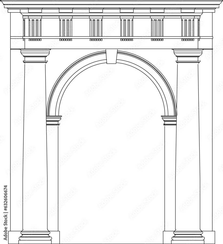 Vector illustration sketch of doric column design of classical roman ...