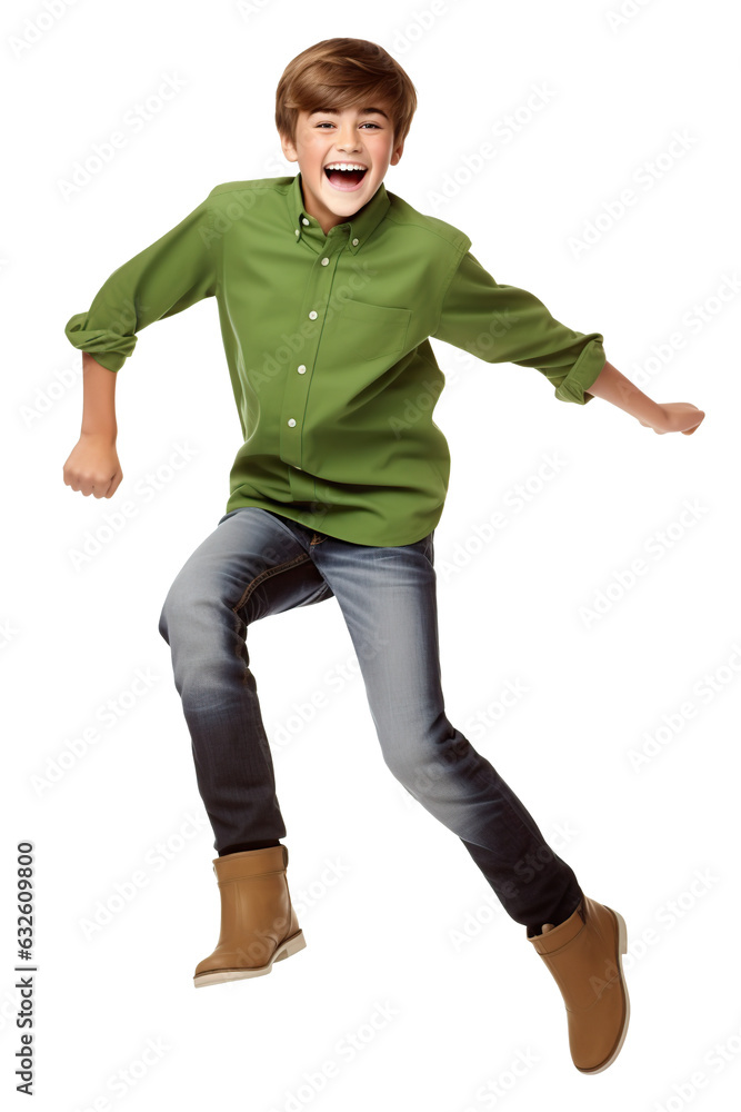 Happy boy jumping isolated on white or transparent background cutout ...