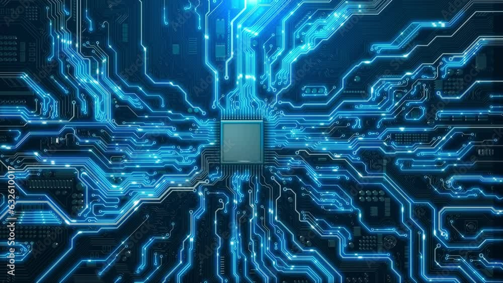 4K Futuristic circuit board Electronic chip printed. Circuit Board CPU ...