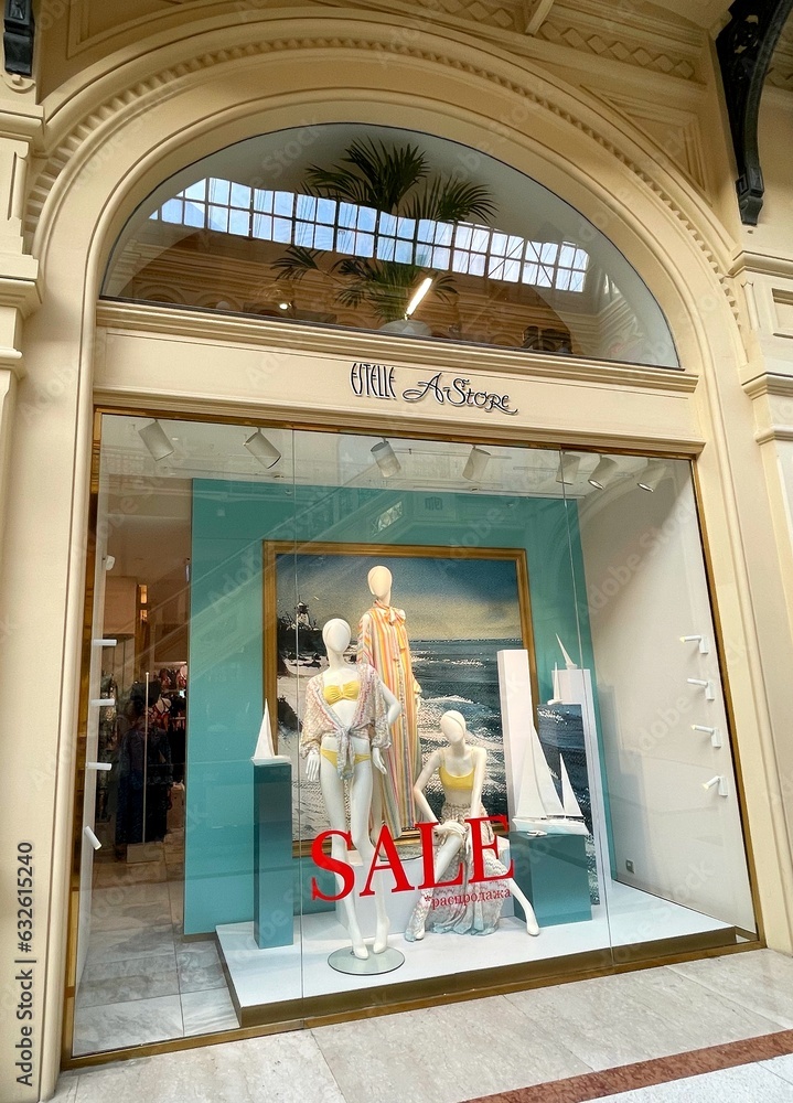 Estelle A Store boutique. Shopwindow with mannequins dressed in latest ...