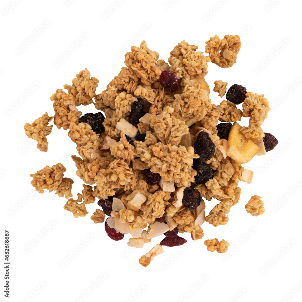heap crunchy granola isolated on white background with clipping path ...