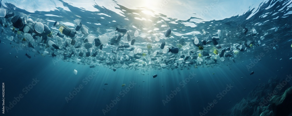 Plastic floating in the ocean, pollution in ocean, microplastic ...