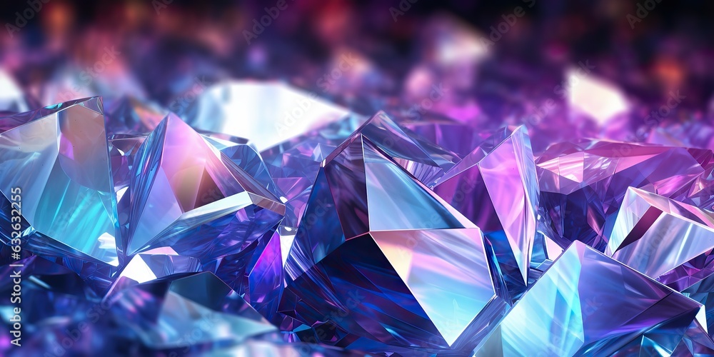 Holographic background with realistic crystal shards. Rainbow reflexes ...
