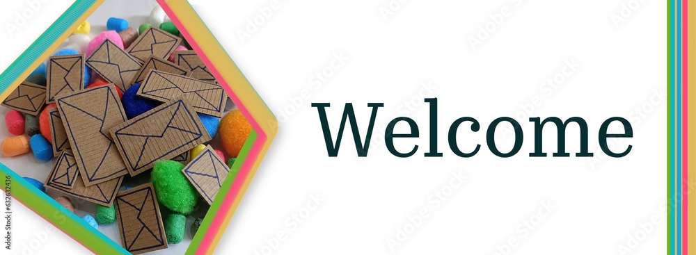 Poster Welcome Envelope Image Cardboard Pieces Drawn Horizontal Text ...