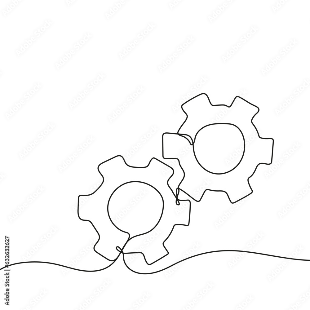 Gear wheel and cog wheel mechanism icon hand drawn with single one ...