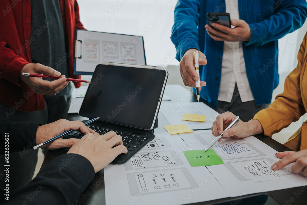 Developer team brainstorm creative teamwork plan, intimate mobile app ...