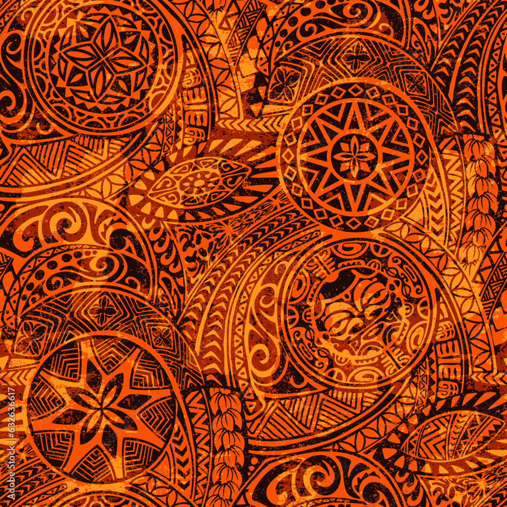 Polynesian hawaiian style tribal tattoo fabric vector seamless pattern ...