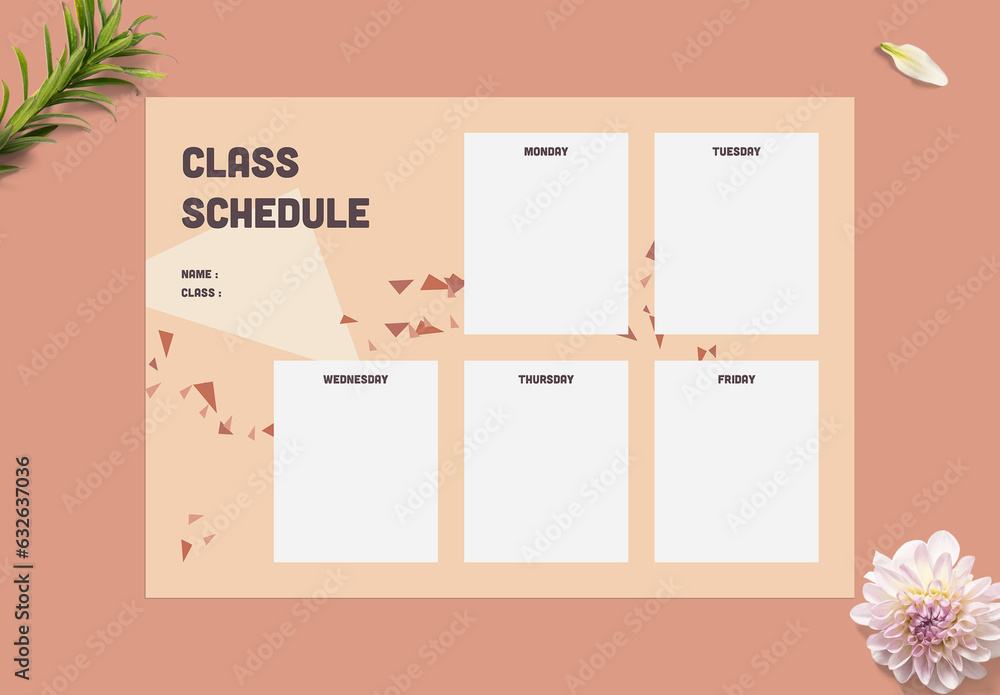Class Schedule Layout with Beige Accents Stock Template | Adobe Stock