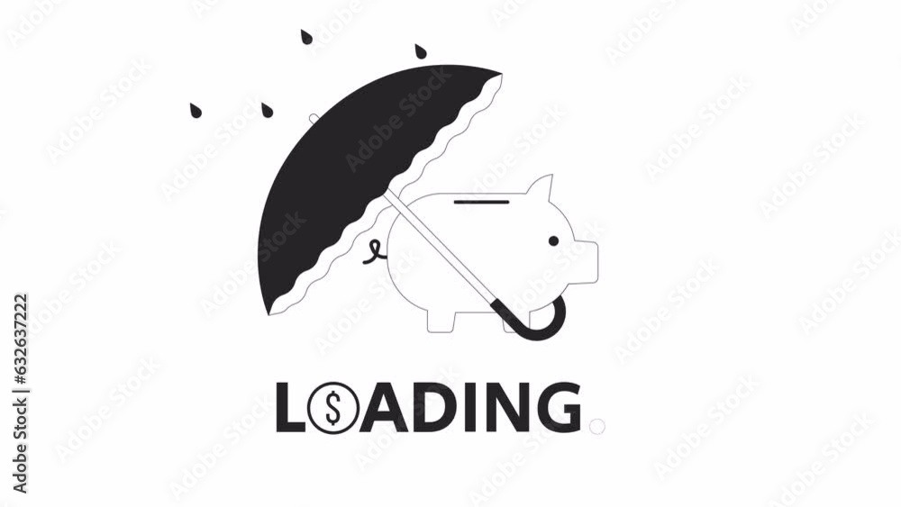 Piggy bank under insurance umbrella bw loading animation. Piggybank ...