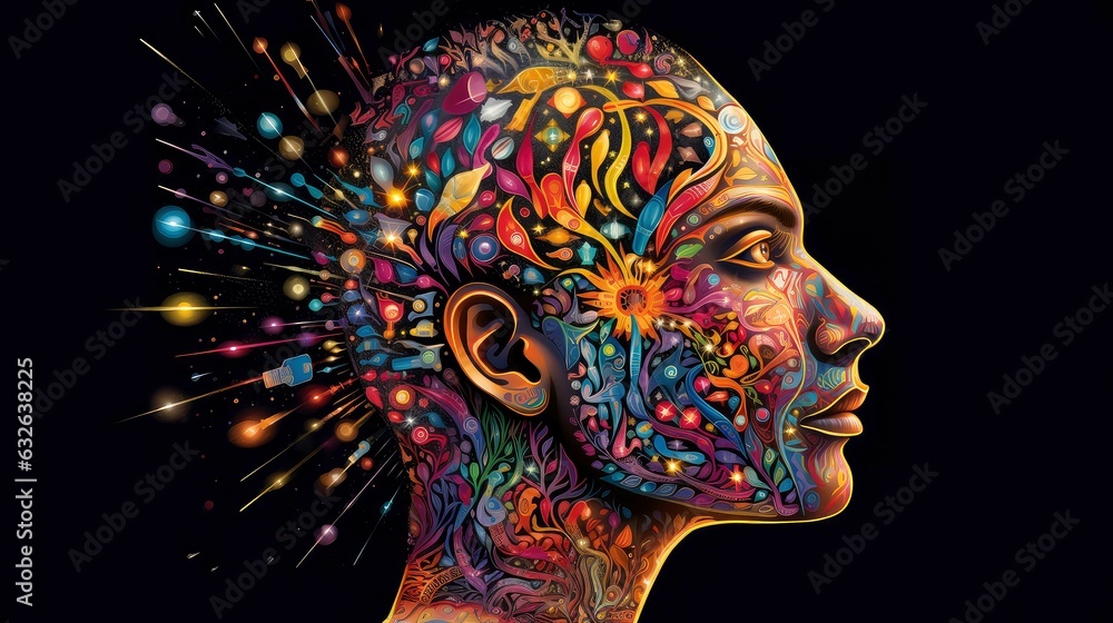 Abstract profile of a human head and consciousness with physical and ...