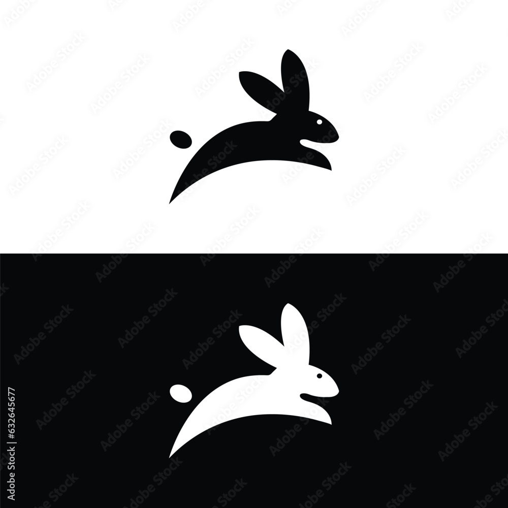Black side silhouette of a rabbit isolated on white background. Vector ...