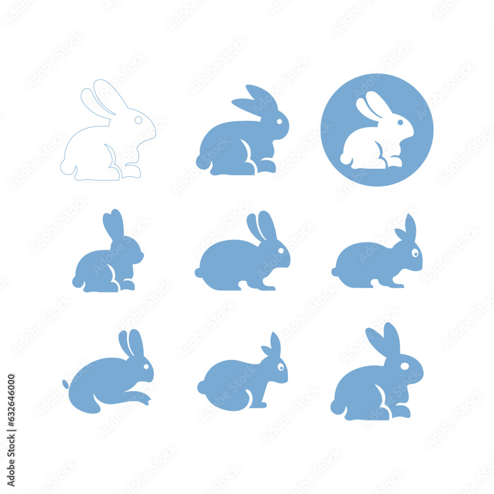 Black side silhouette of a rabbit isolated on white background. Vector ...
