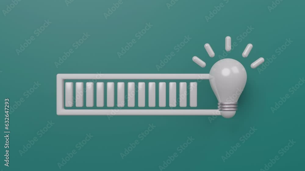Loading status bar with light bulb complete, Creative design that represents an idea, solutions ...