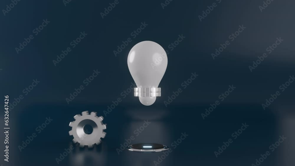 Gear moving put on button starting light bulb, Switching on, Business ...