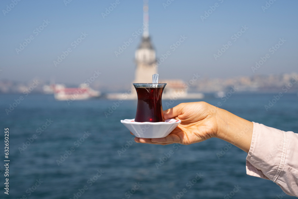 Turkish Tea (Türk Cayi) and Turkish Bagel(Turk Simit) in front of the ...