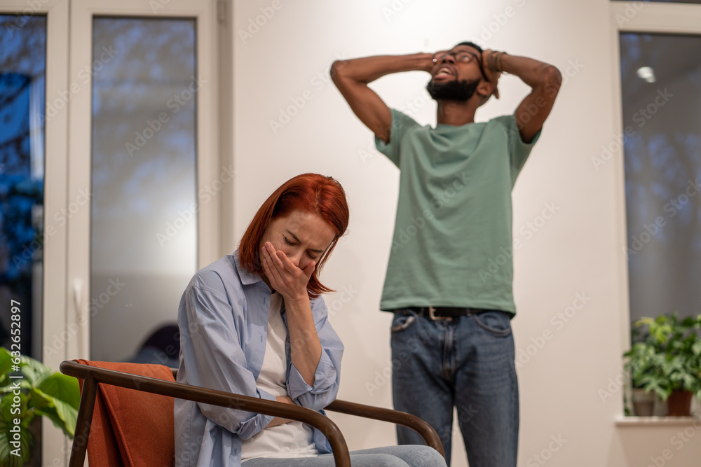 Abusive relationships. Interracial unhappy family couple come arguing ...