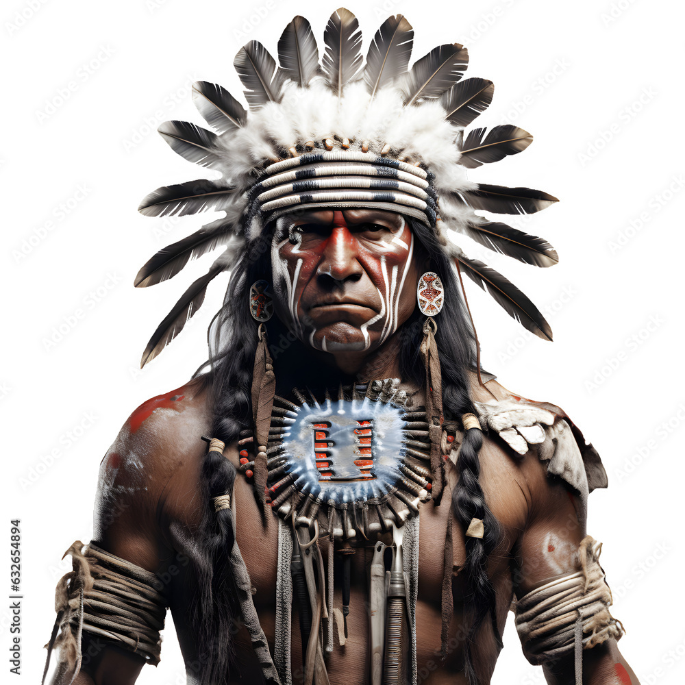 Portrait of tribal Indian warrior, native American tribe man isolated ...