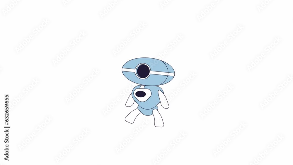 Small funny robot moving robotic limbs line 2D character animation ...
