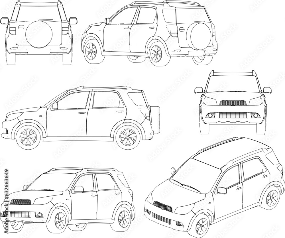Vector sketch illustration of 4wd minivan car design for adventure ...